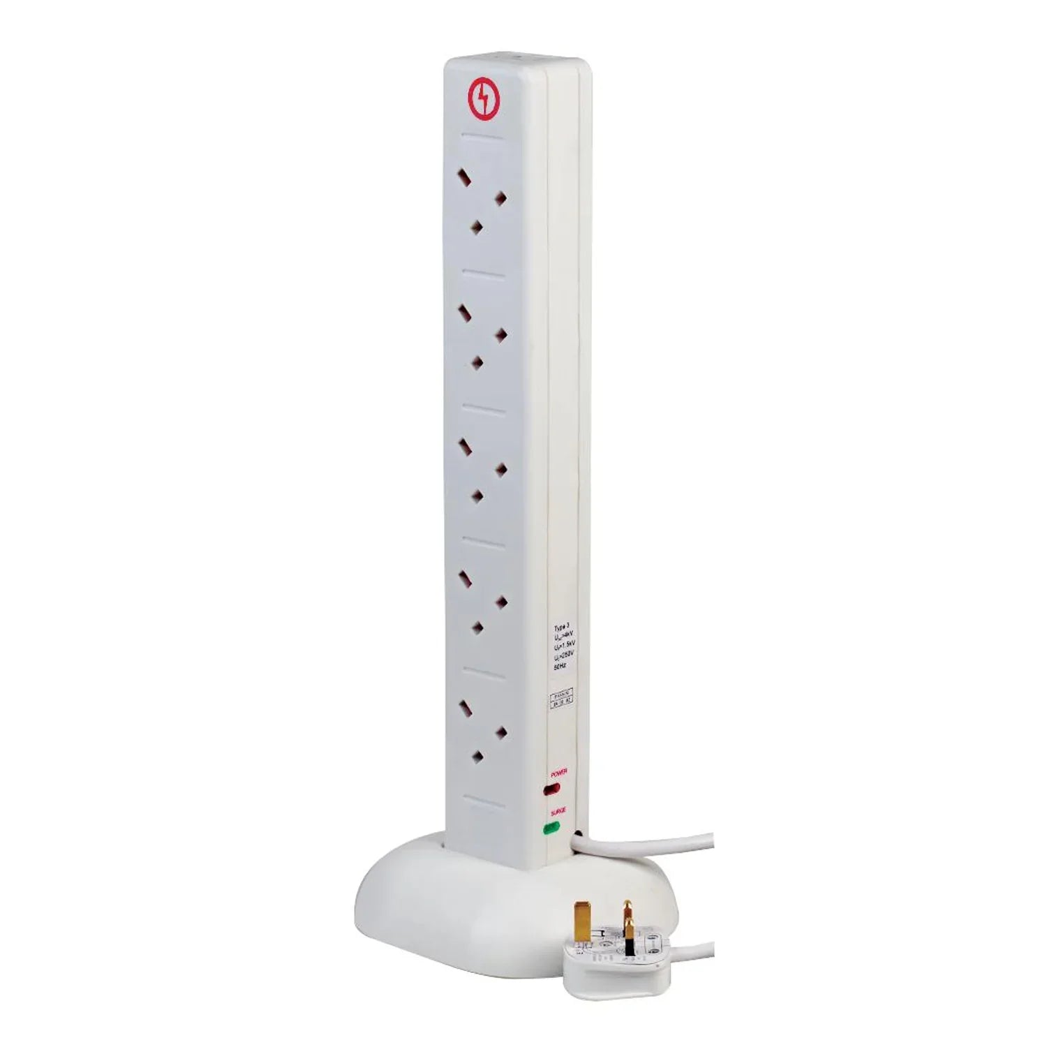 Pro Elec 10 Gang Extension Tower With USB White 2m Lead
